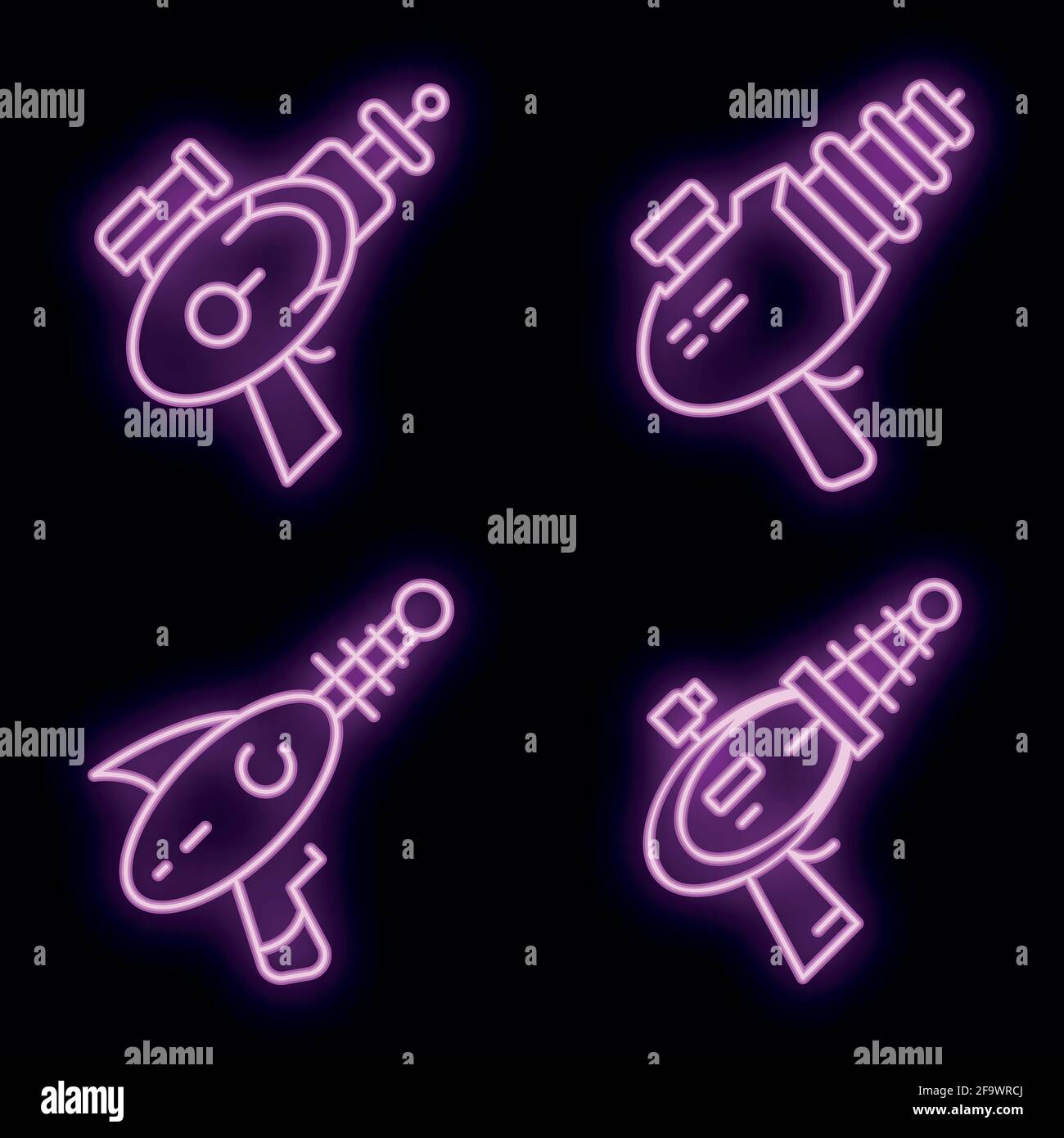 Blaster icons set. Outline set of blaster vector icons neon color on ...