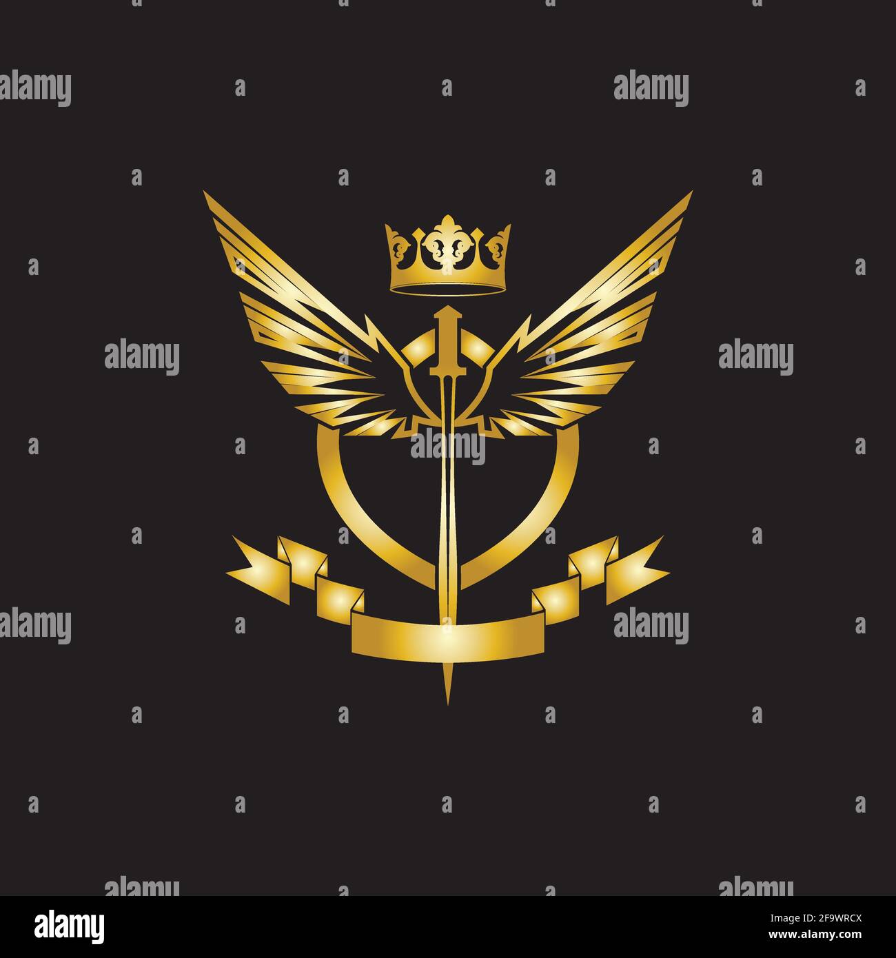 Heraldic Composition with crown, swords, wings, shield and ribbon Stock ...