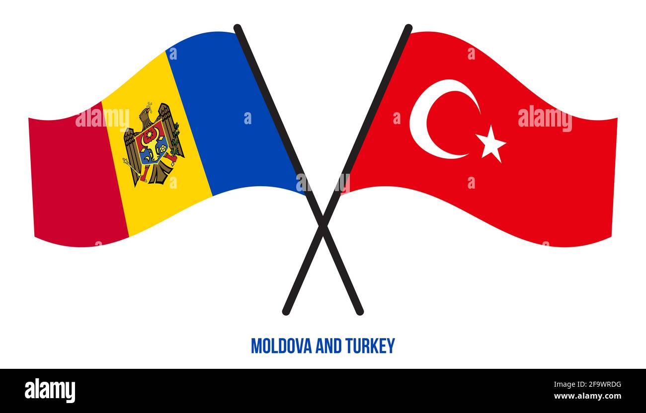 Moldova and Turkey Flags Crossed And Waving Flat Style. Official ...