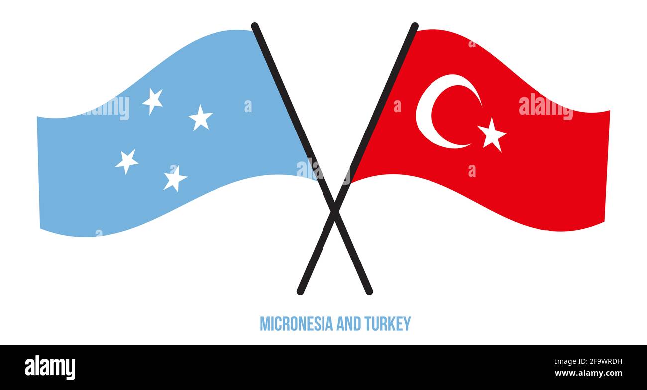 Micronesia and Turkey Flags Crossed And Waving Flat Style. Official ...