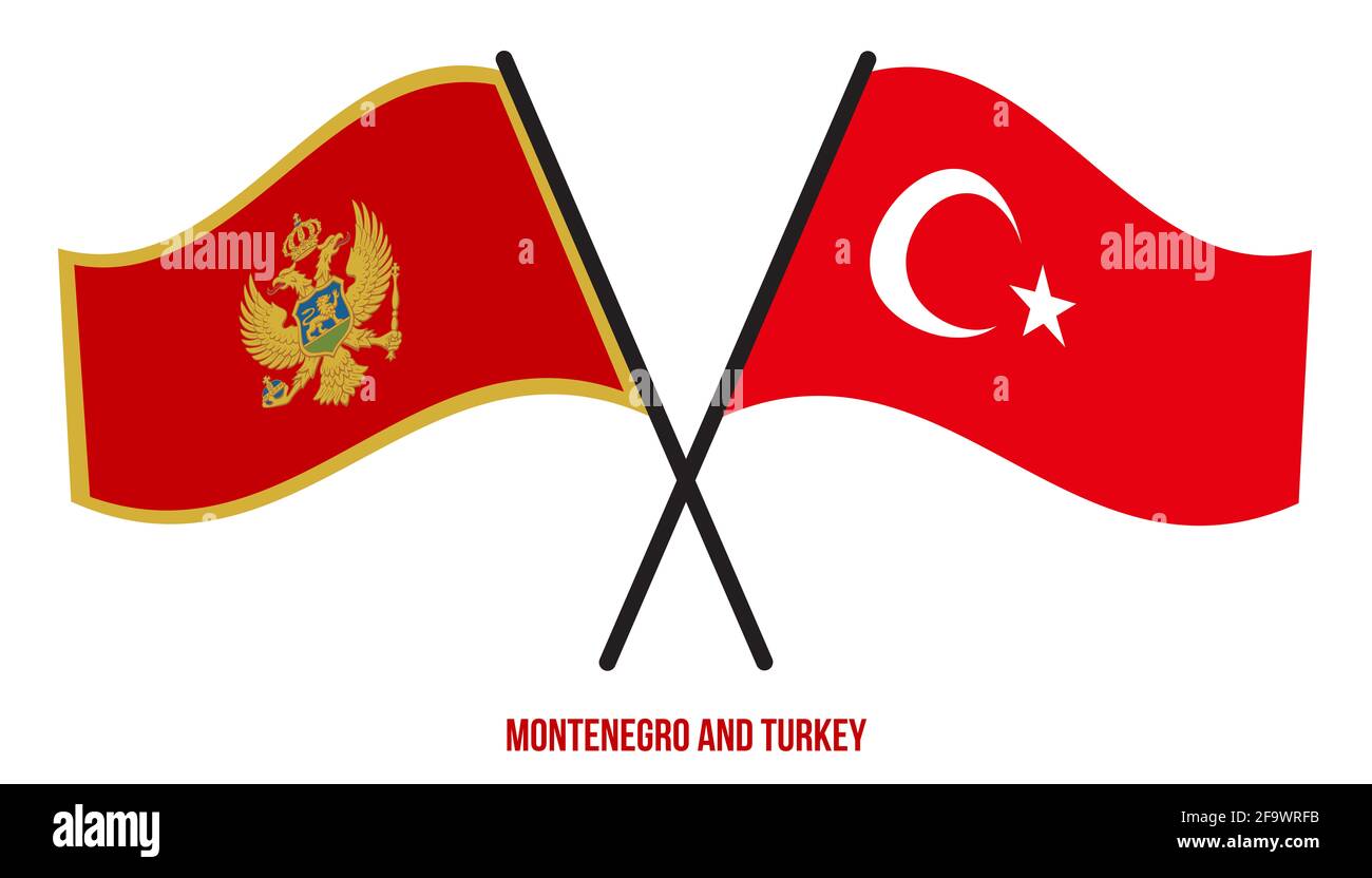 Montenegro and Turkey Flags Crossed And Waving Flat Style. Official ...