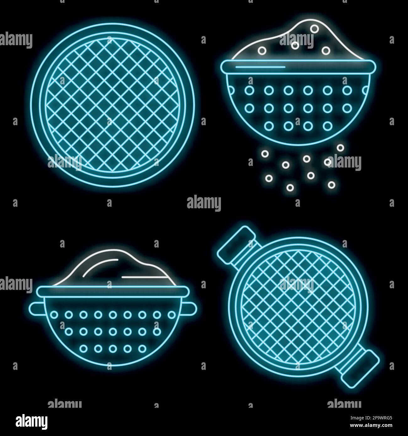 Sieve Icons Set Outline Set Of Sieve Vector Icons Neon Color On Black