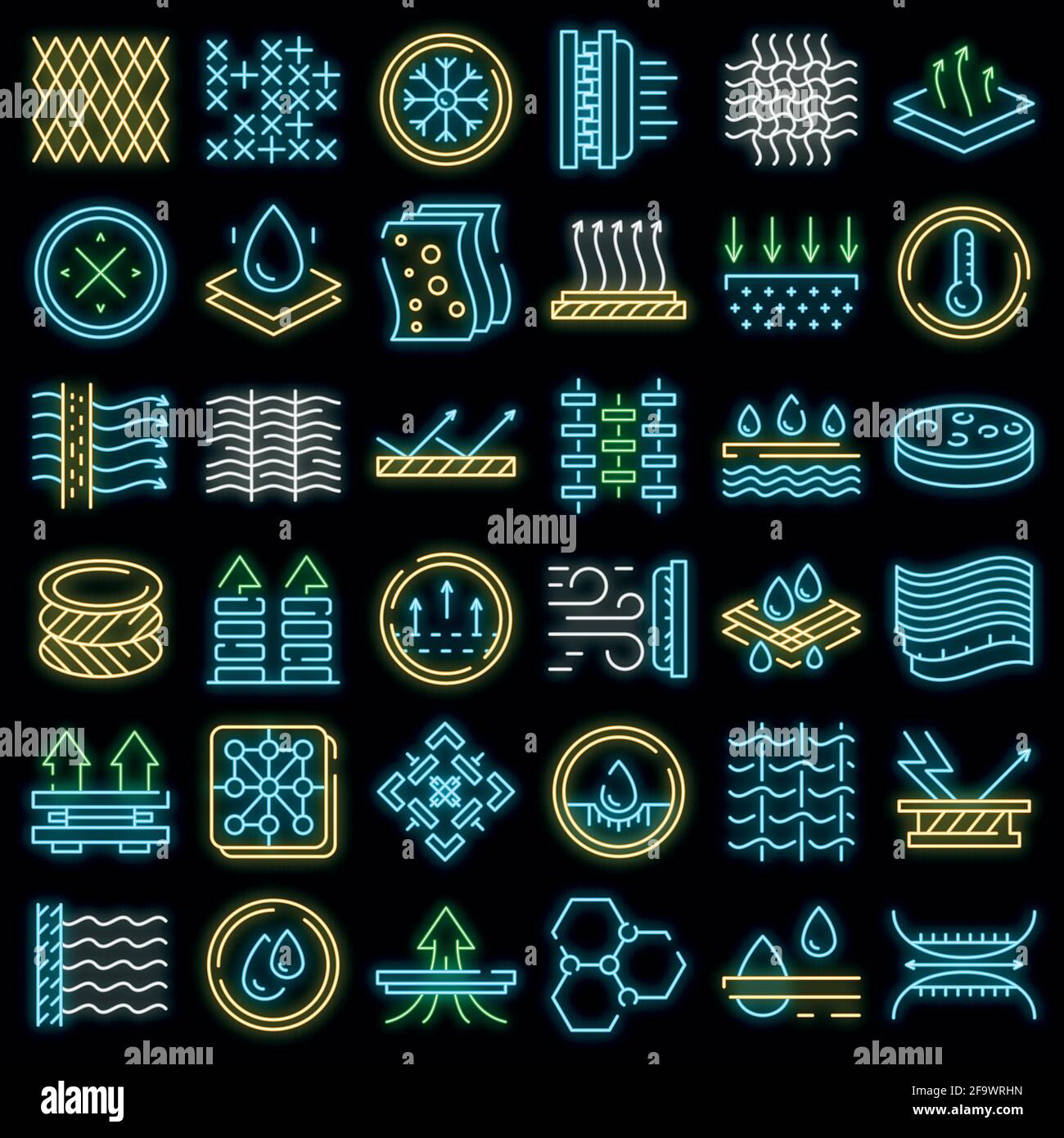 Fabric feature icons set. Outline set of fabric feature vector icons ...