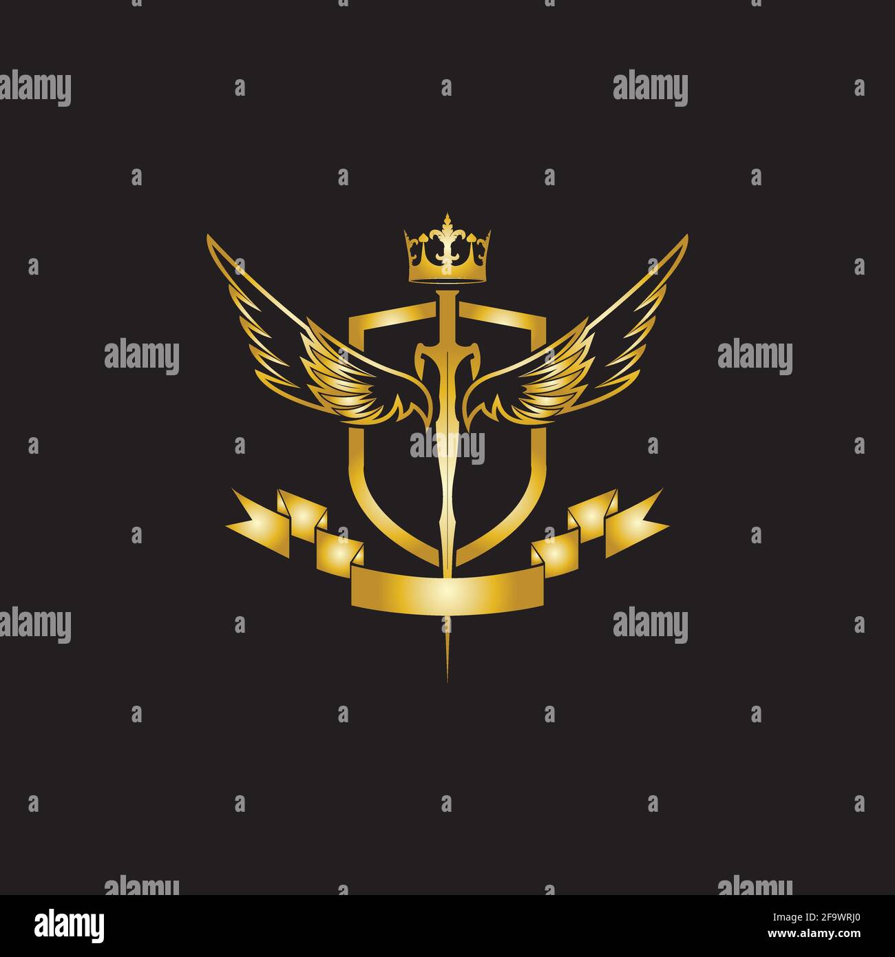 Heraldic Composition with crown, swords, wings, shield and ribbon Stock ...