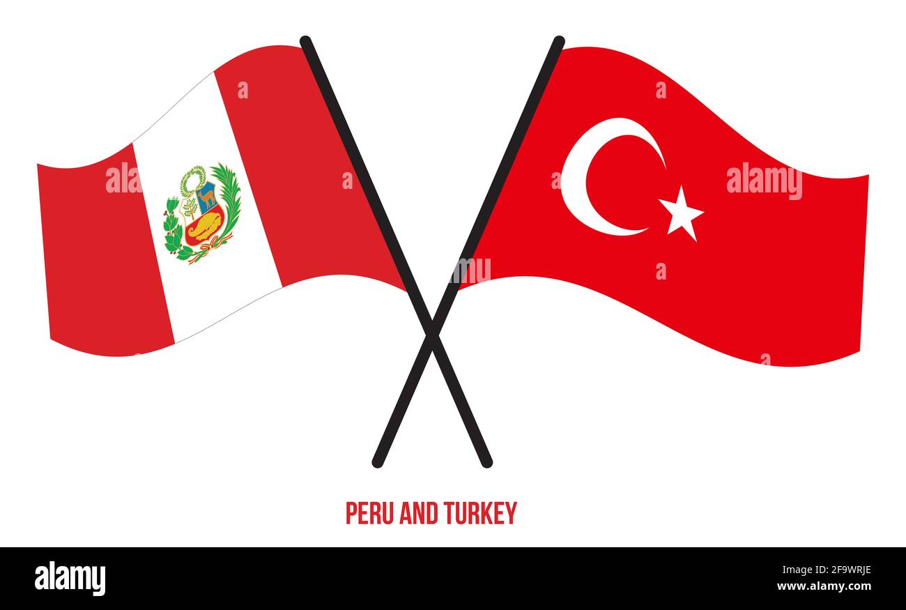 Peru and Turkey Flags Crossed And Waving Flat Style. Official ...