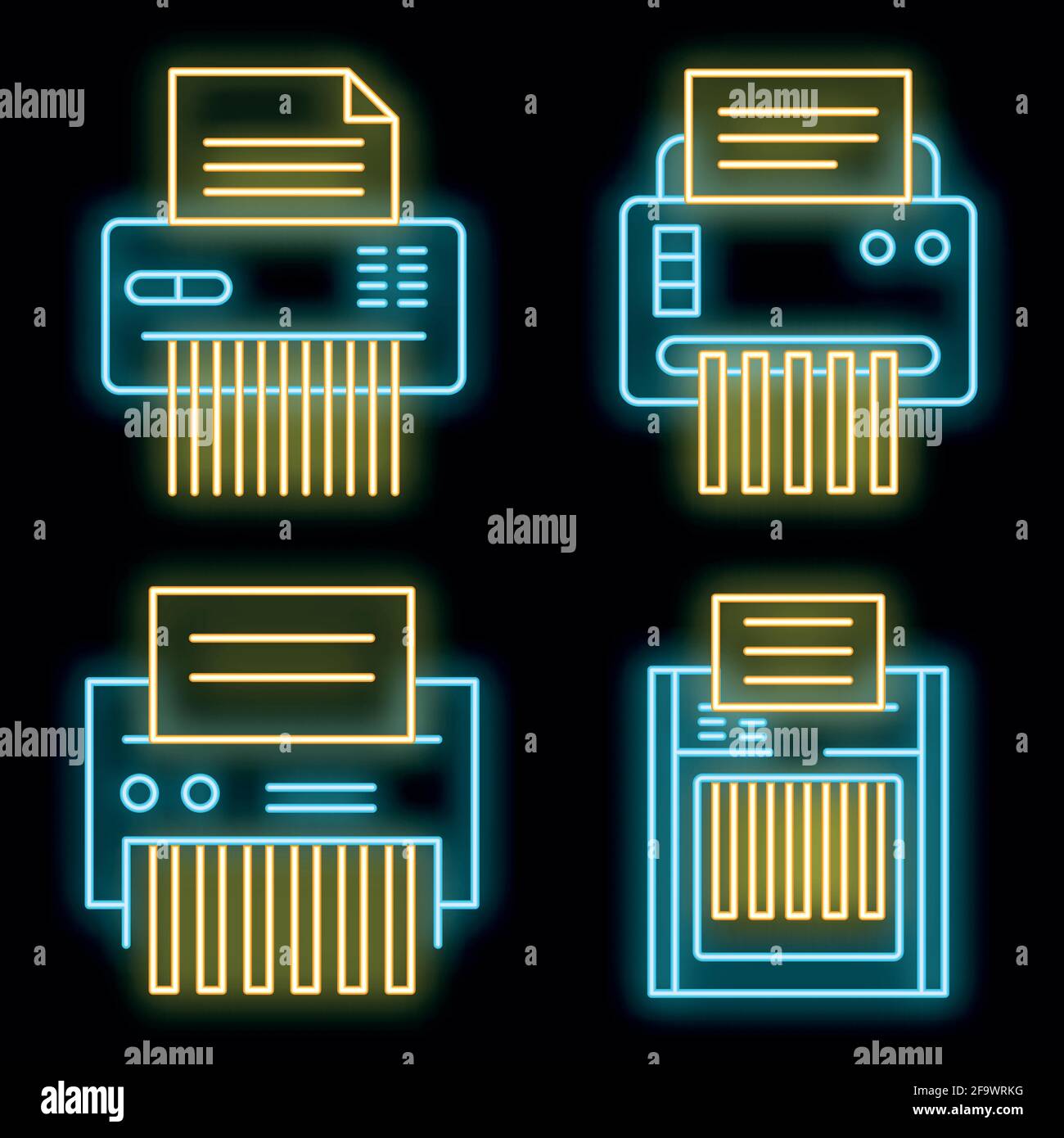 Shredder icons set. Outline set of shredder vector icons neon color on ... Shredder icons set. Outline set of shredder vector icons neon color on ...