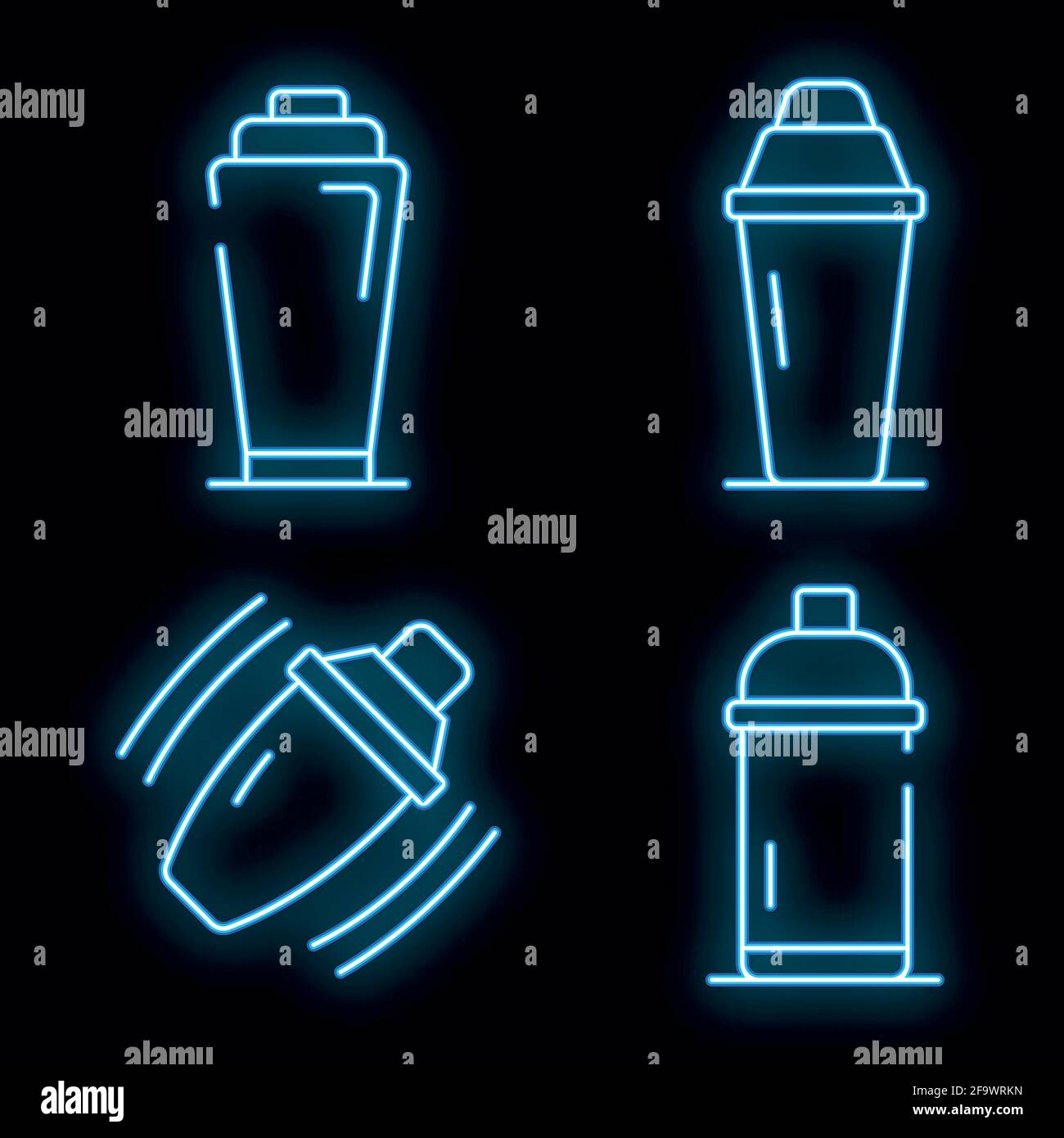 Bar shaker icons set. Outline set of bar shaker vector icons neon color ...