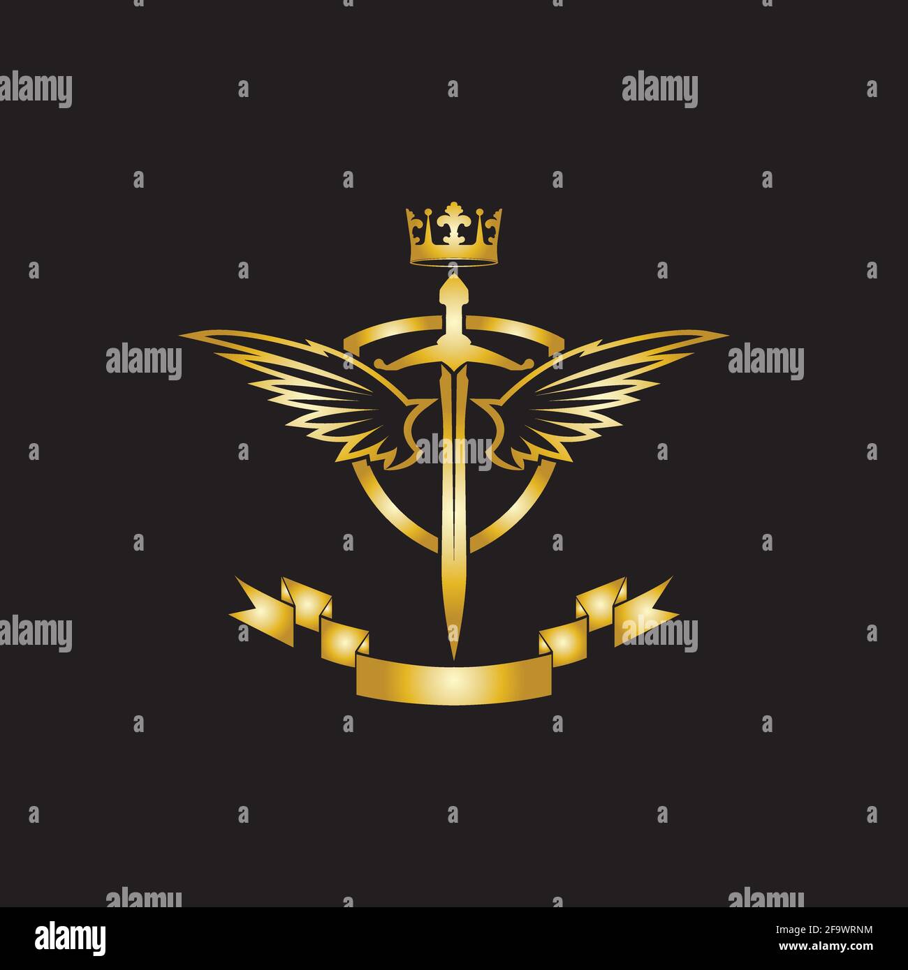 Heraldic Composition with crown, swords, wings, shield and ribbon Stock ...
