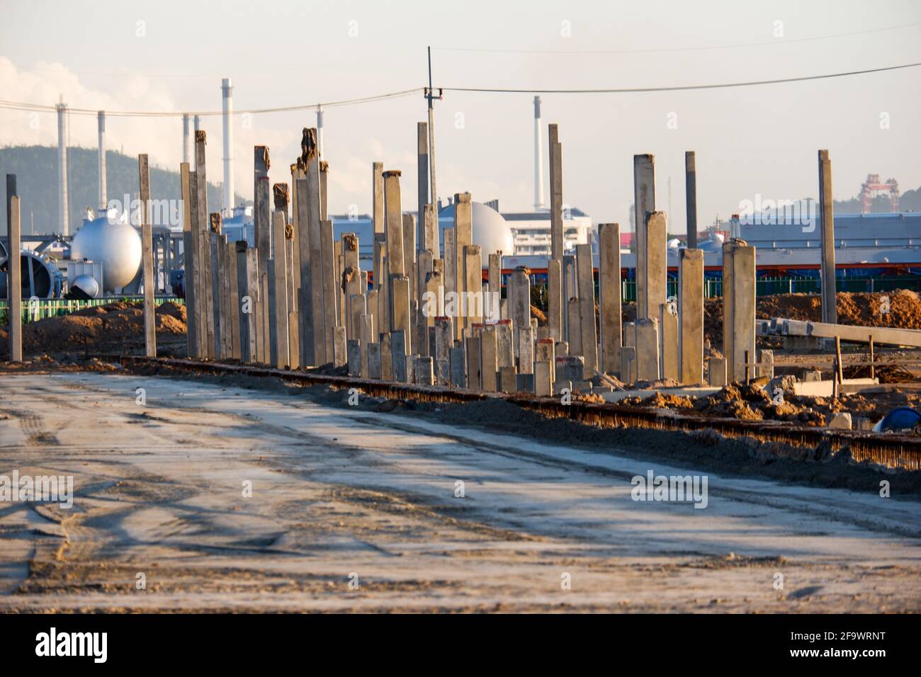 Piling for deep foundations Tower crane on the construction site Crane ...
