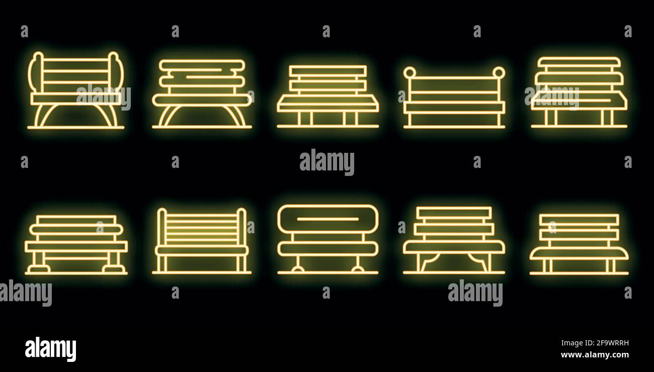 Park bench icons set. Outline set of park bench vector icons neon color ...
