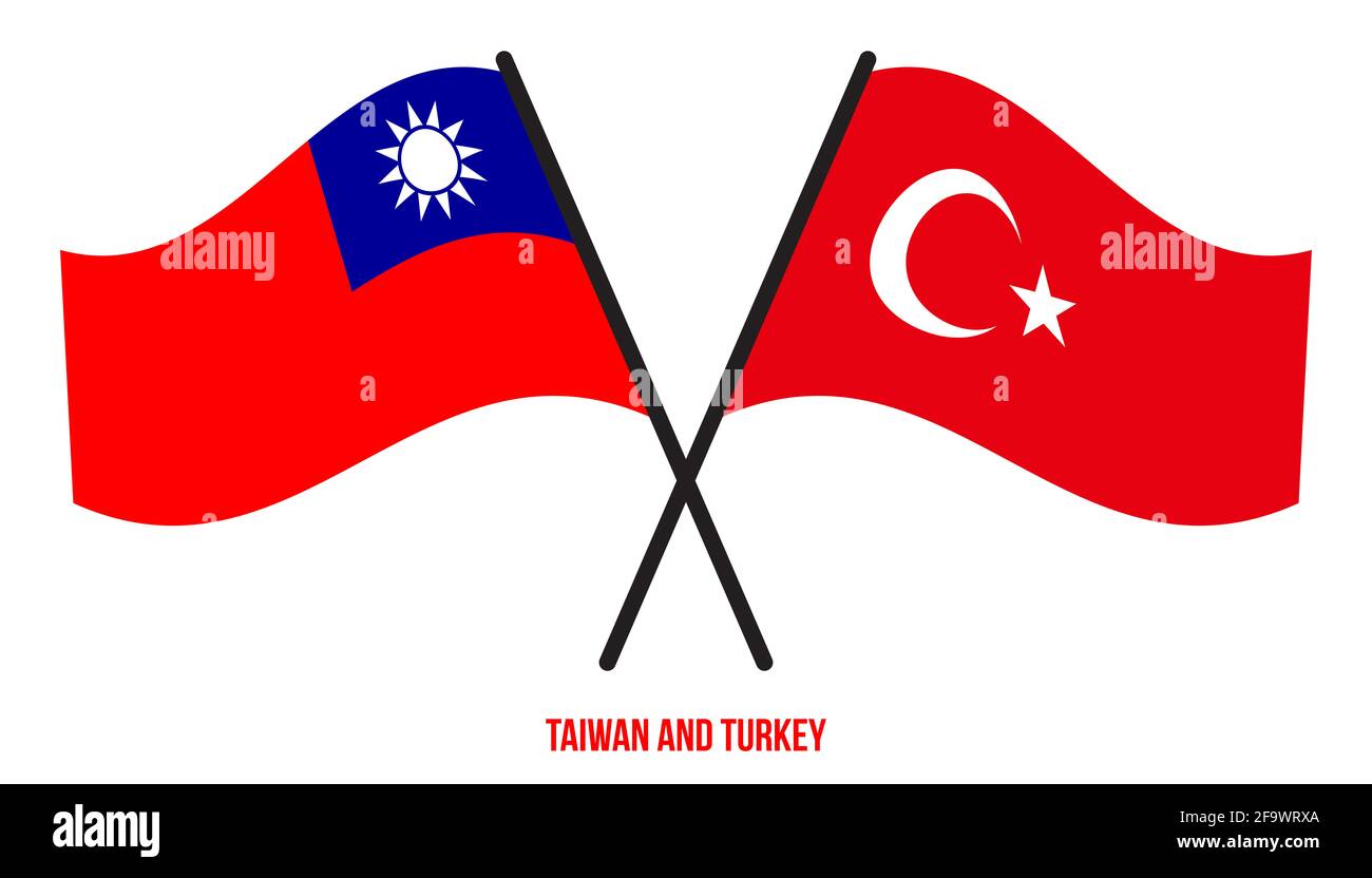 Taiwan and Turkey Flags Crossed And Waving Flat Style. Official ...