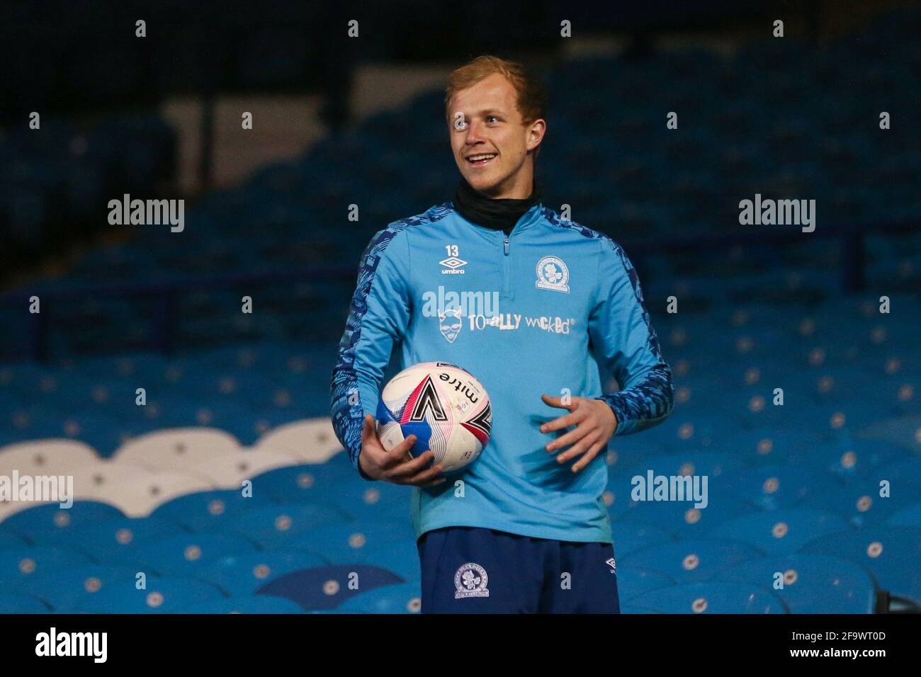 Aynsley Pears #13 of Blackburn Rovers looks for a ball in the stand at ...