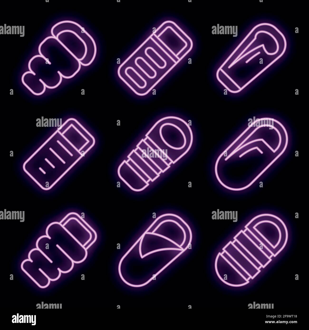 Sleeping bag icons set. Outline set of sleeping bag vector icons neon ... Sleeping bag icons set. Outline set of sleeping bag vector icons neon ...