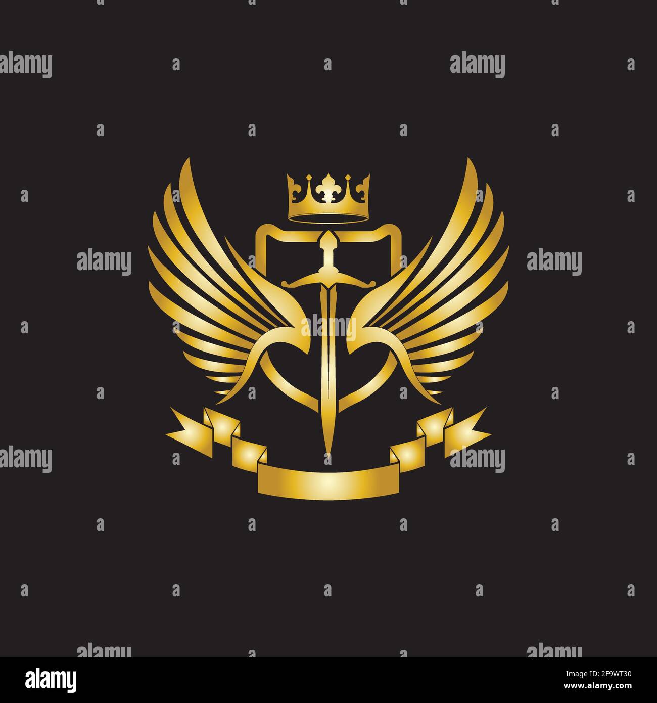 Heraldic Composition with crown, swords, wings, shield and ribbon Stock ...