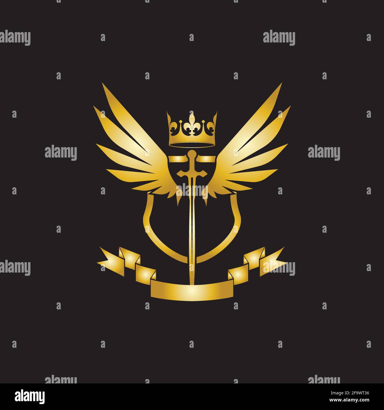 Heraldic Composition with crown, swords, wings, shield and ribbon Stock ...