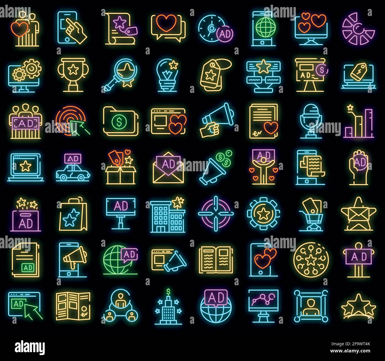 Advertising agency icons set. Outline set of advertising agency vector ...