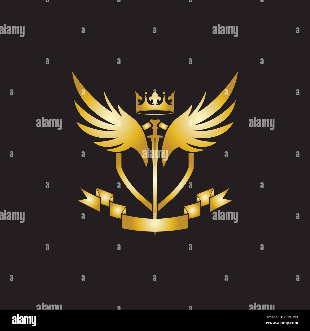 Heraldic Composition with crown, swords, wings, shield and ribbon Stock ...