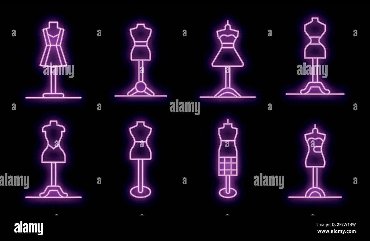 Mannequin icons set. Outline set of mannequin vector icons neon color ...