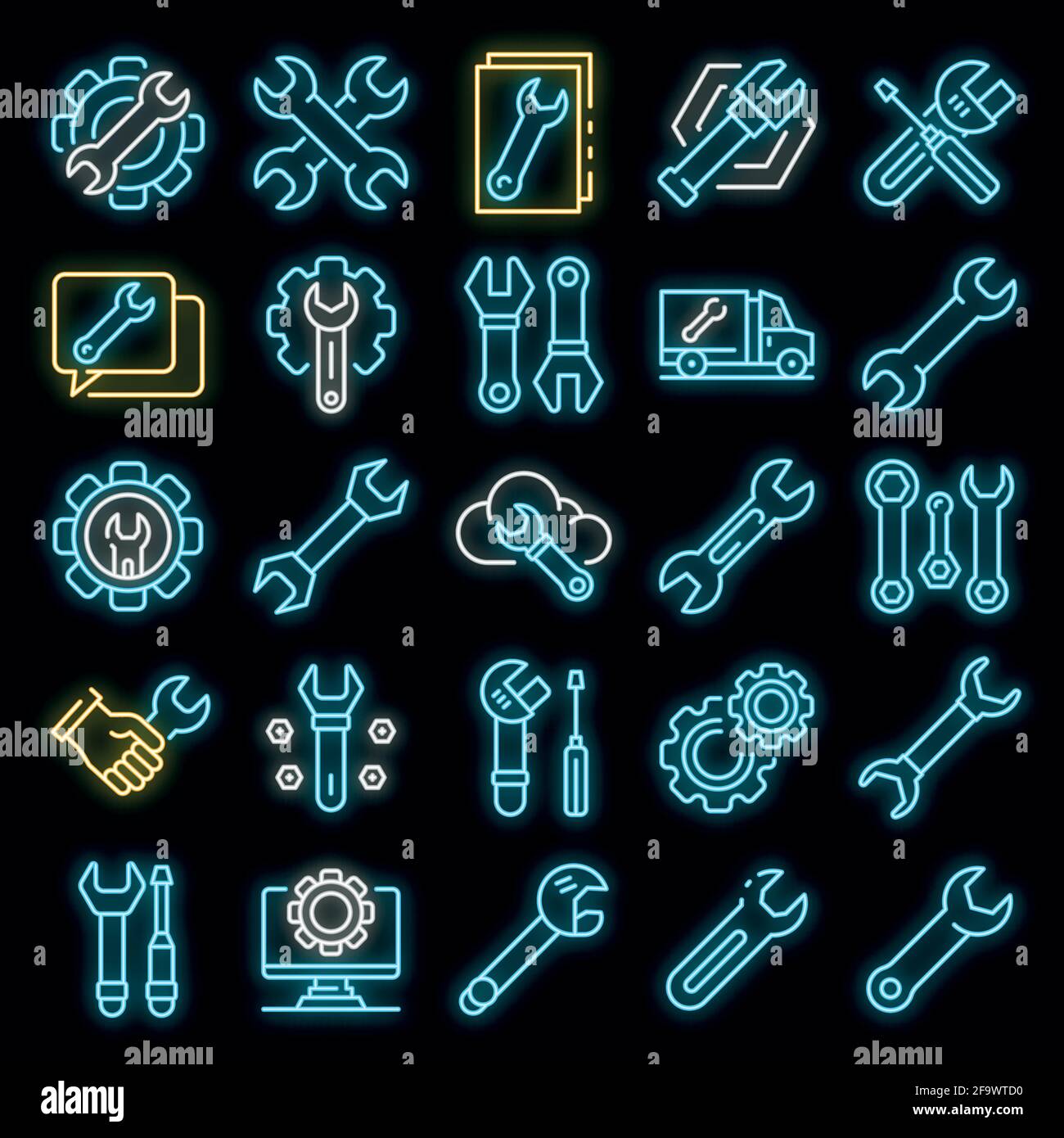Wrench icons set. Outline set of wrench vector icons neon color on ... Wrench icons set. Outline set of wrench vector icons neon color on ...