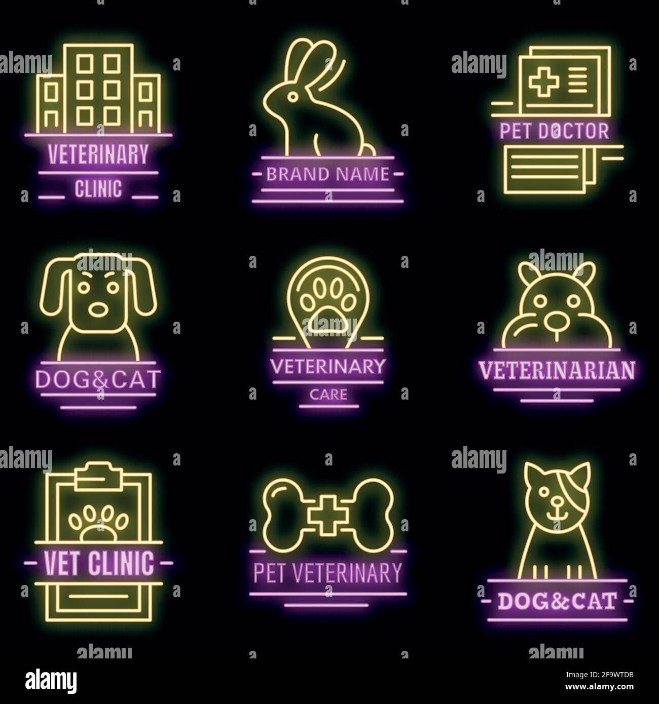 Veterinarian logo set. Outline set of veterinarian vector logo neon ...