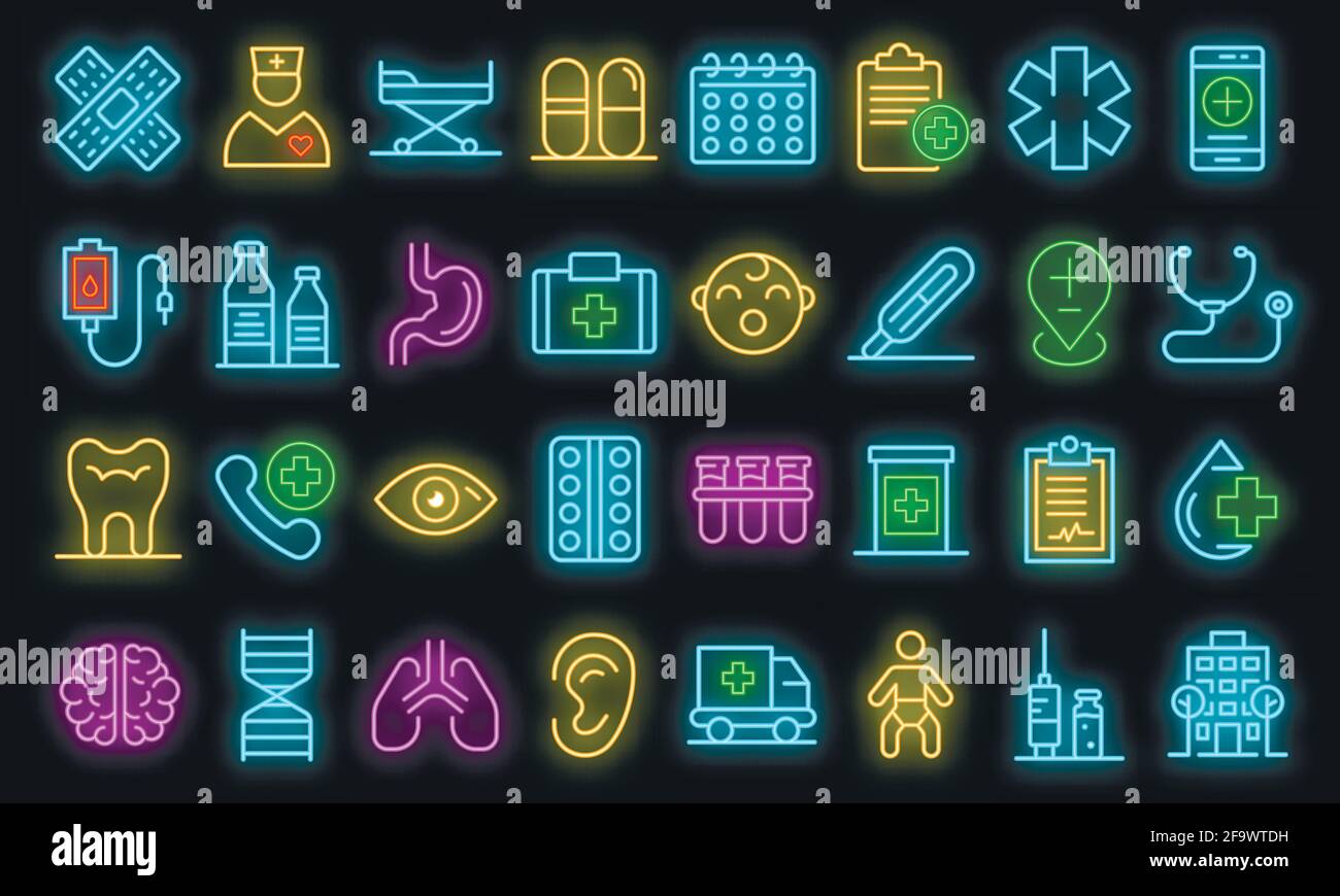 Pediatric clinic icons set. Outline set of pediatric clinic vector ...