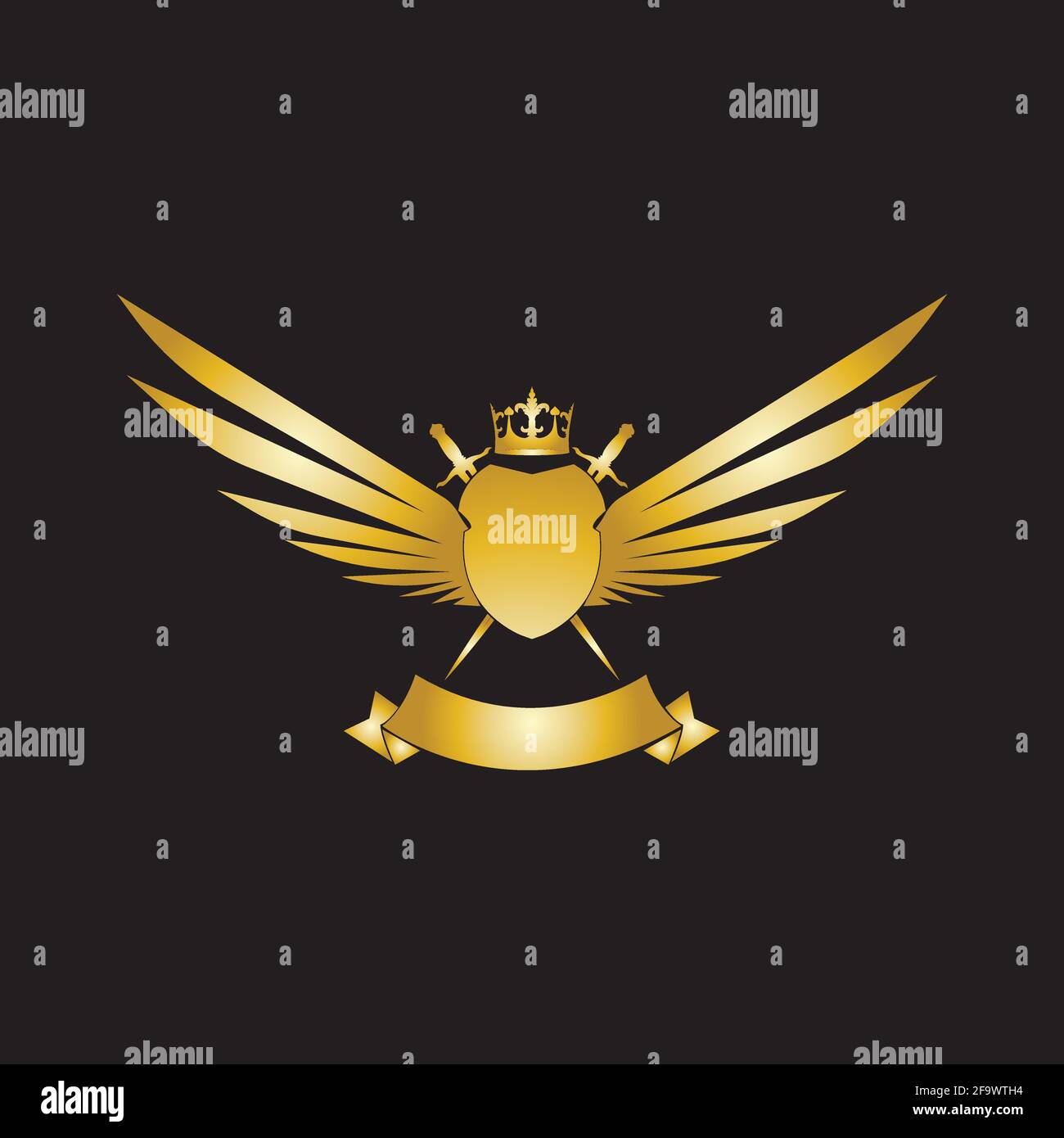 Heraldic Composition with crown, swords, wings, shield and ribbon Stock ...