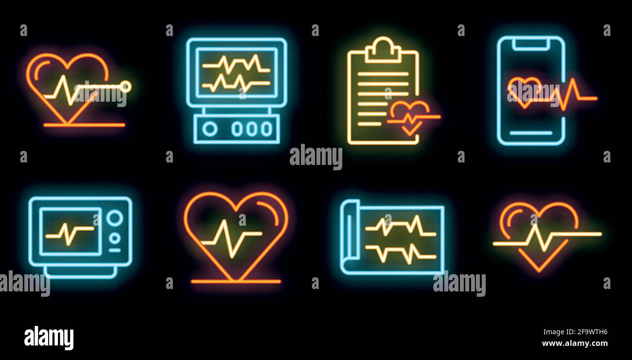 Electrocardiogram icons set. Outline set of electrocardiogram vector ...