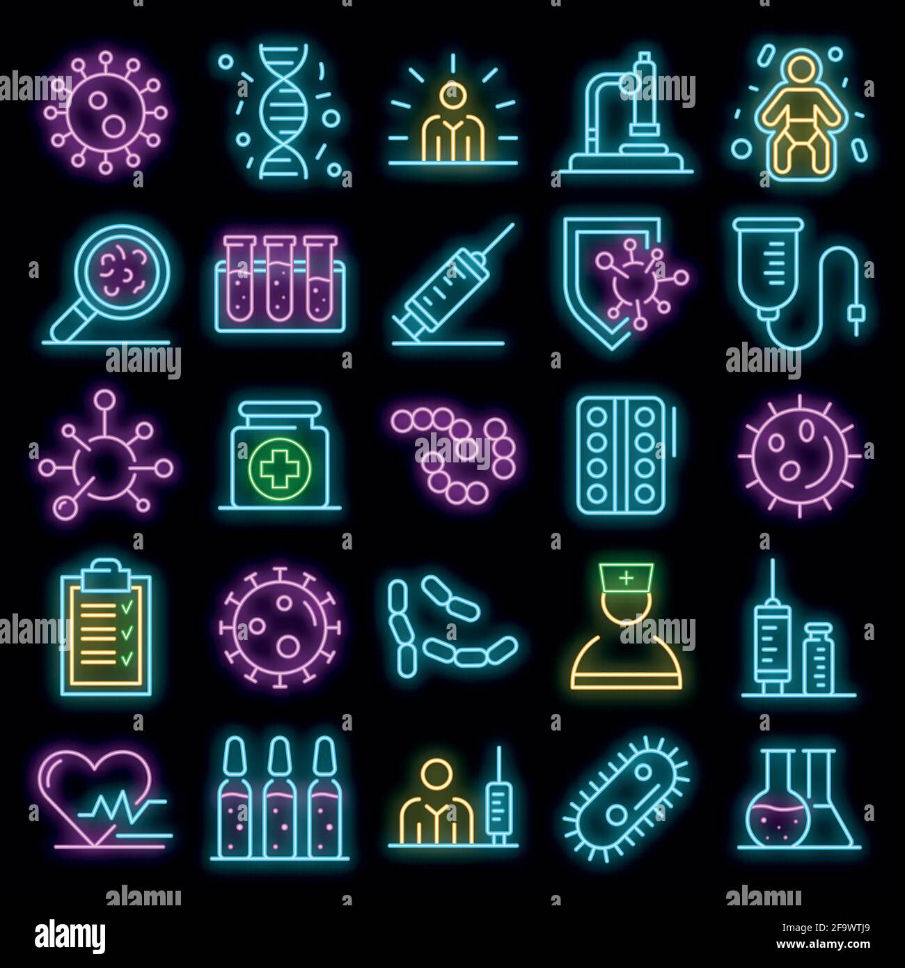 Immunization icons set. Outline set of immunization vector icons neon ...