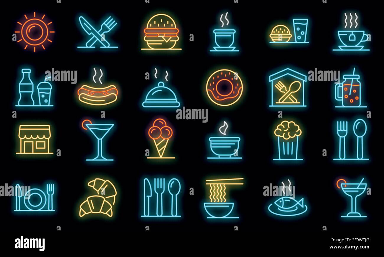 Food courts icons set. Outline set of food courts vector icons neon ...