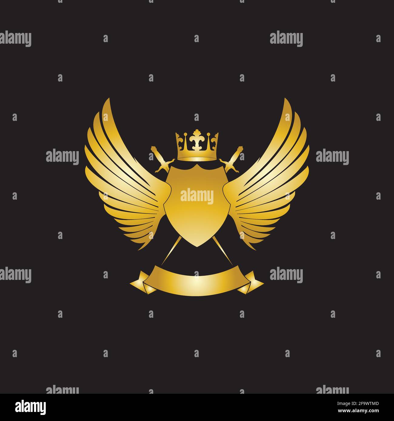 Heraldic Composition with crown, swords, wings, shield and ribbon Stock ...
