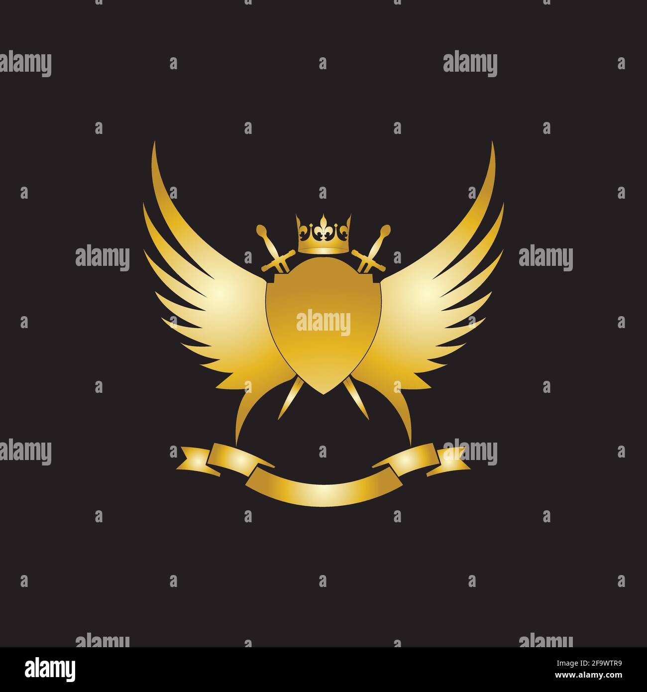 Heraldic Composition with crown, swords, wings, shield and ribbon Stock ...