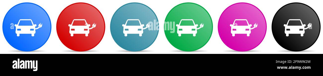 Electric car, power vector icons, set of circle gradient buttons in 6 ...