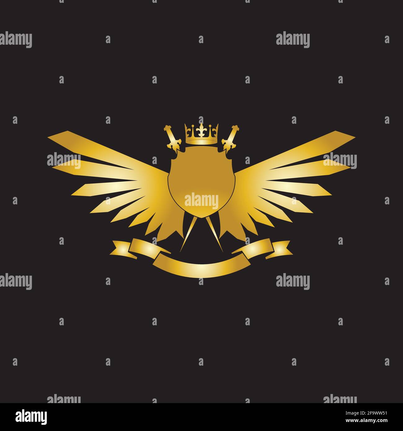 Heraldic Composition with crown, swords, wings, shield and ribbon Stock ...