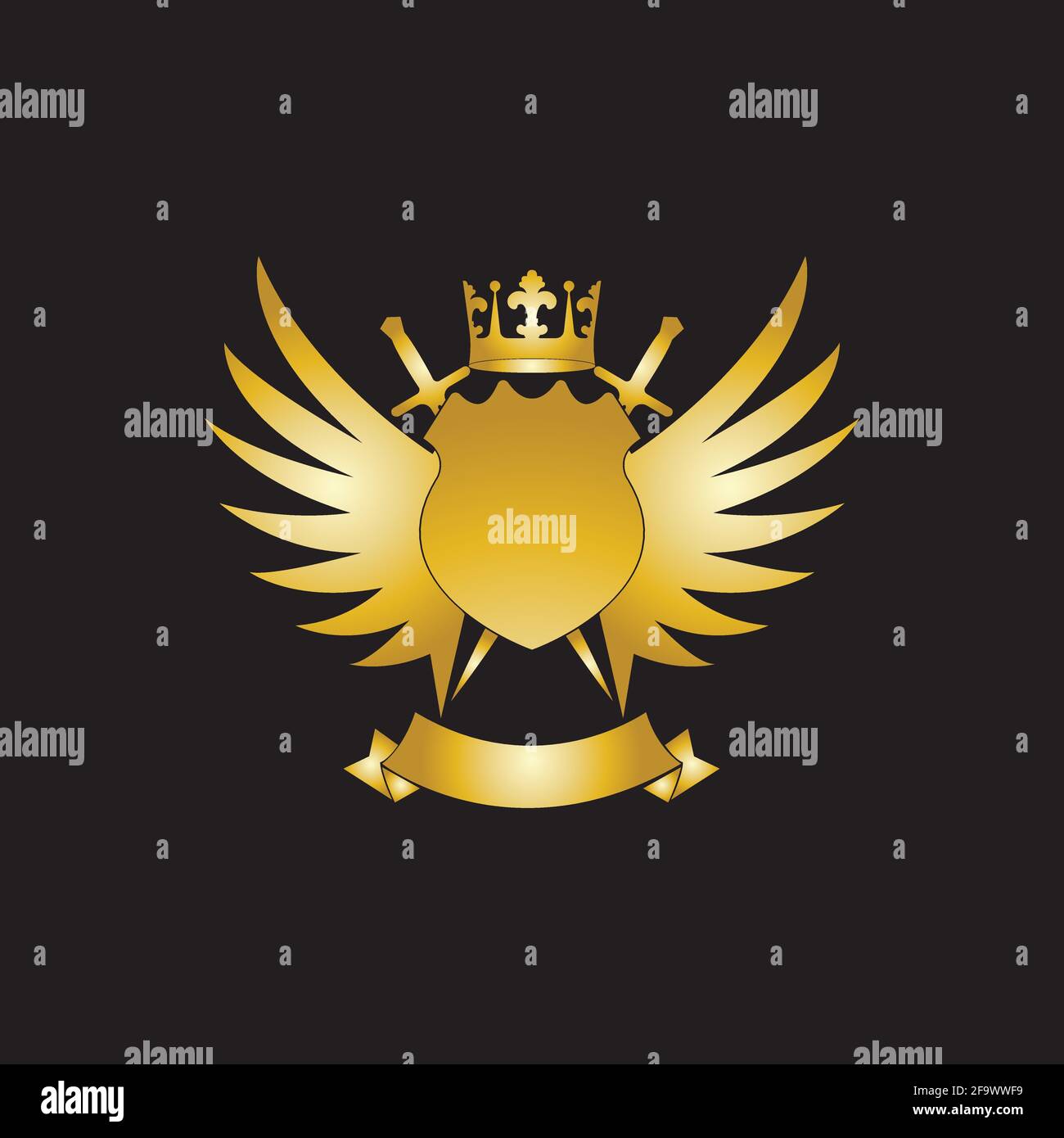 Heraldic Composition with crown, swords, wings, shield and ribbon Stock ...