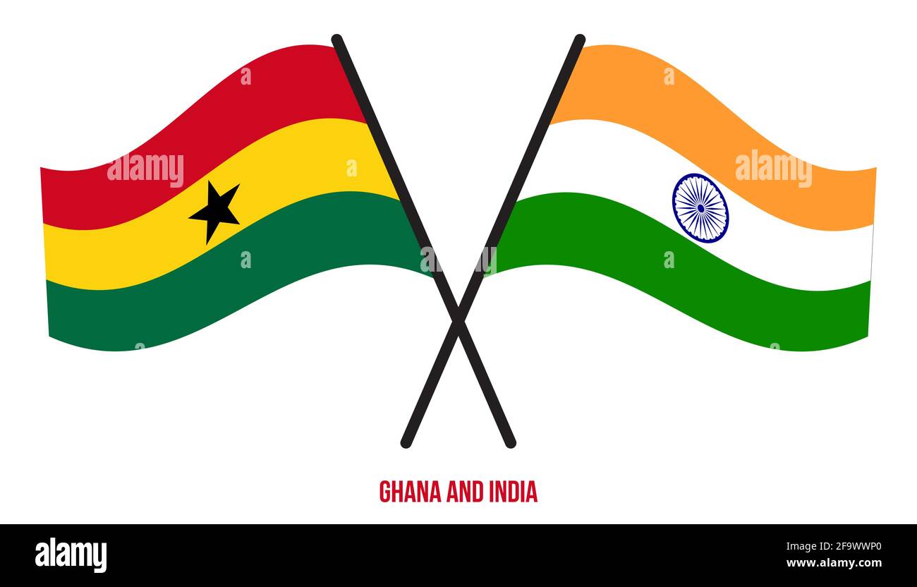 Ghana and India Flags Crossed And Waving Flat Style. Official ...