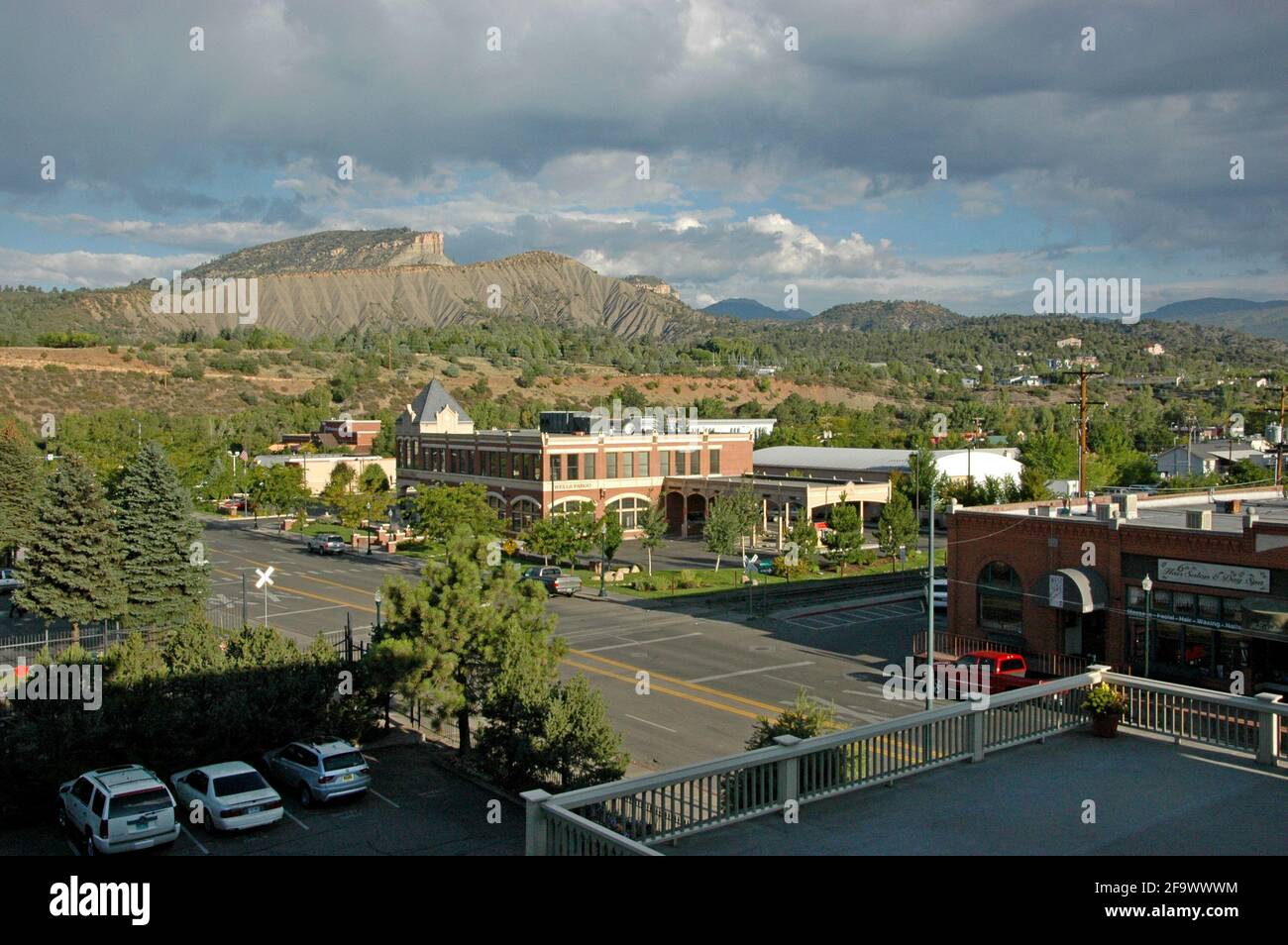 A view the of the town centre and main street of Durango, Colorado ...