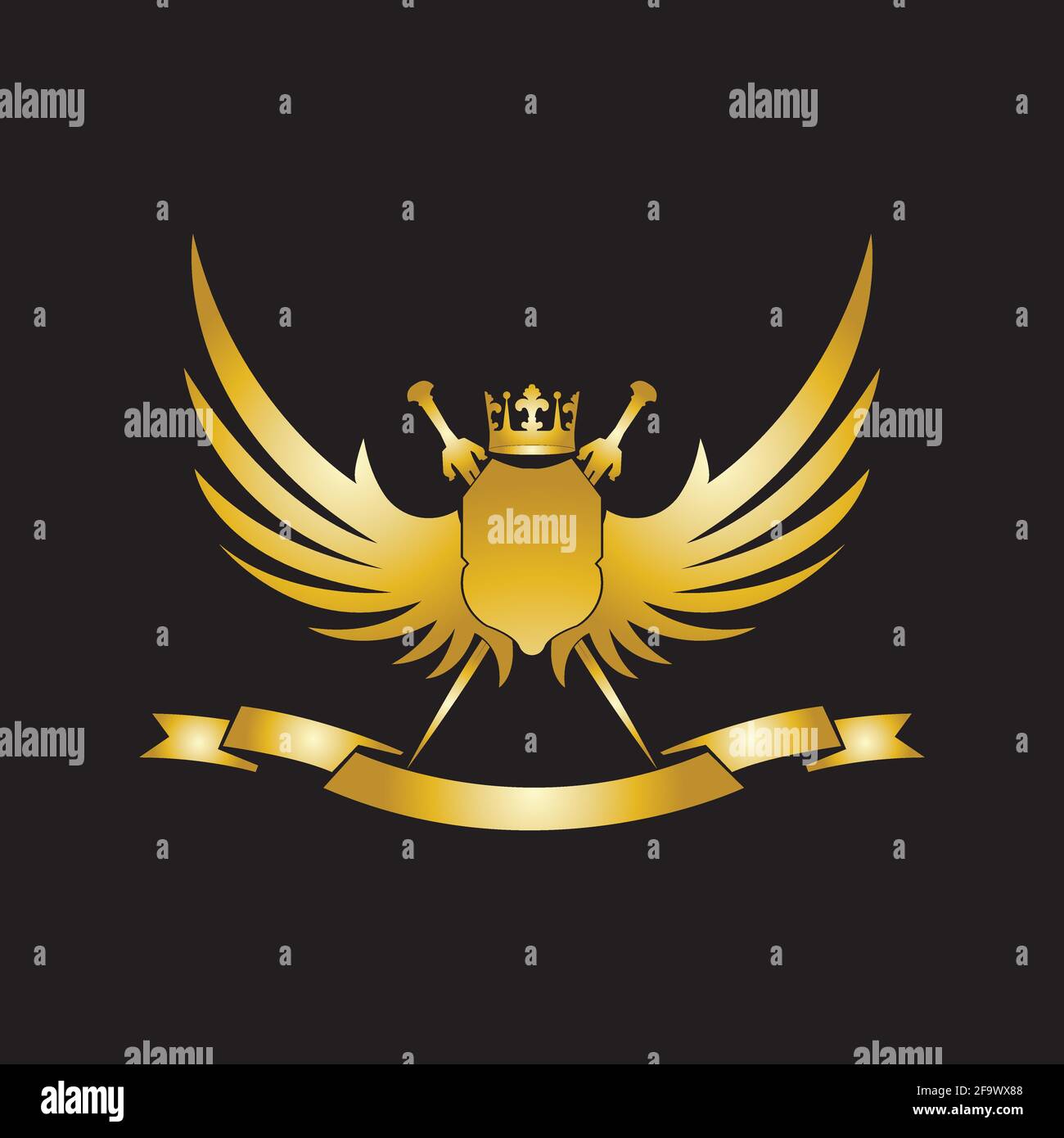 Heraldic Composition with crown, swords, wings, shield and ribbon Stock ...