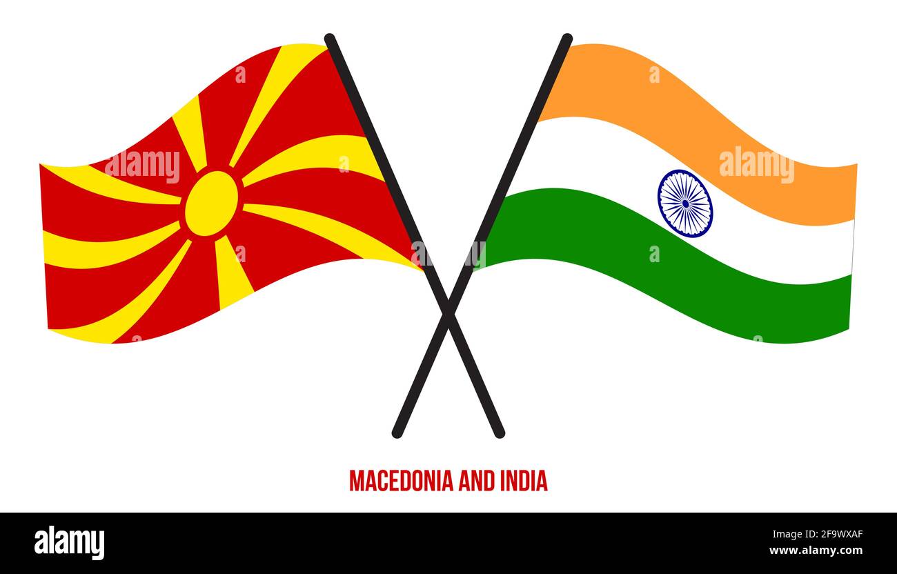 Macedonia and India Flags Crossed And Waving Flat Style. Official ...