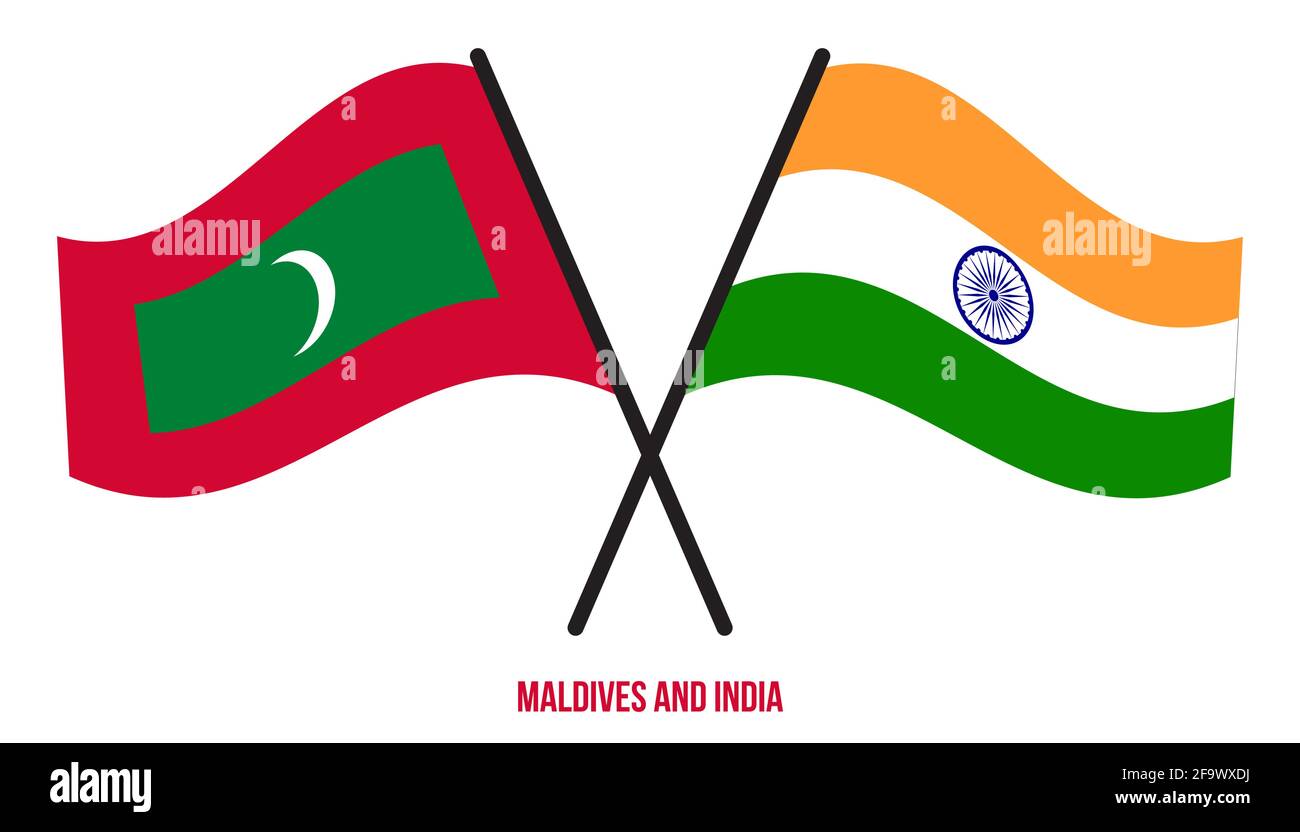 Maldives and India Flags Crossed And Waving Flat Style. Official ...