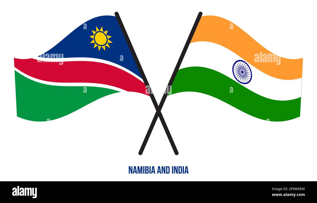 Namibia and India Flags Crossed And Waving Flat Style. Official ...