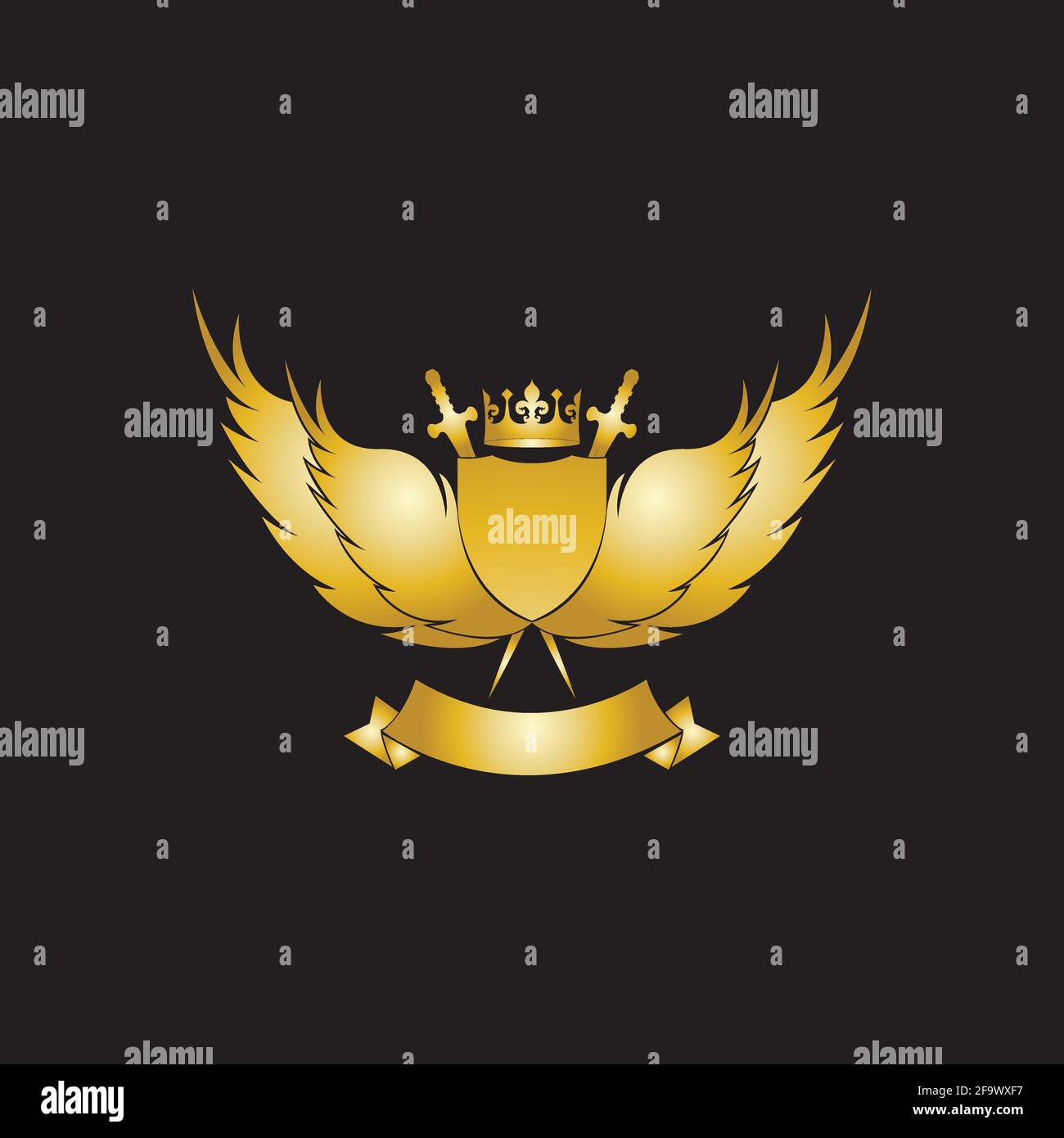 Heraldic Composition with crown, swords, wings, shield and ribbon Stock ...