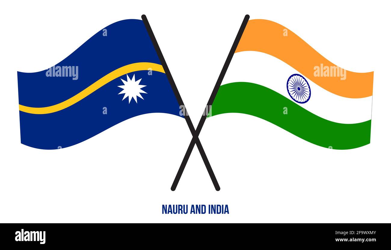 Nauru and India Flags Crossed And Waving Flat Style. Official ...