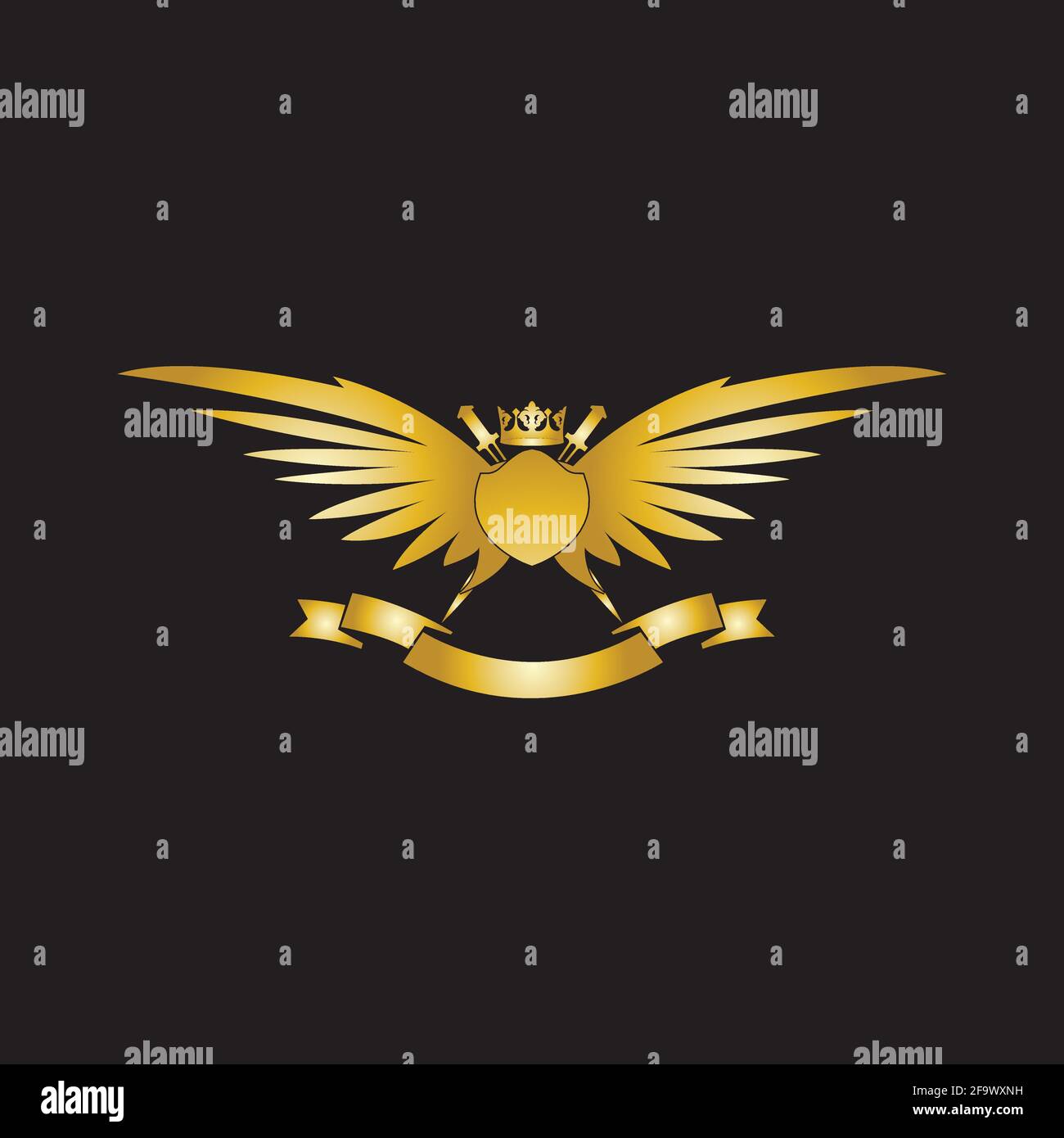 Heraldic Composition with crown, swords, wings, shield and ribbon Stock ...