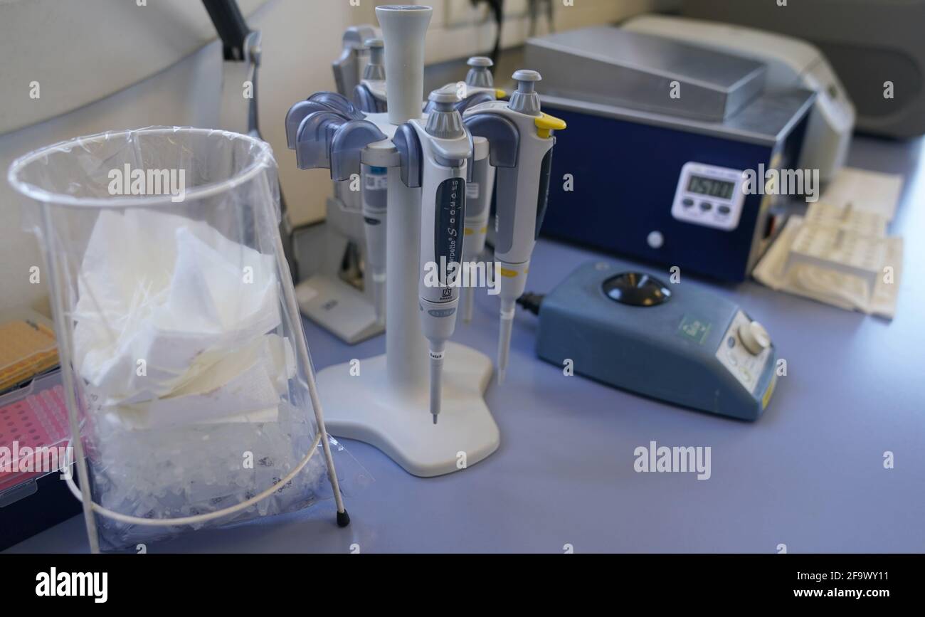 Hamburg, Germany. 20th Apr, 2021. View of an Aesculabor laboratory. At ...