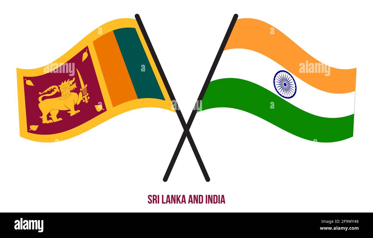 Sri Lanka and India Flags Crossed And Waving Flat Style. Official ...