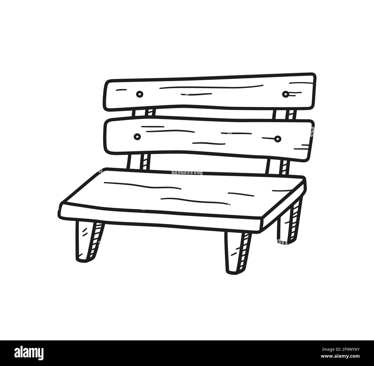 Old wooden bench in doodle style. Hand drawn vector illustration Stock ...