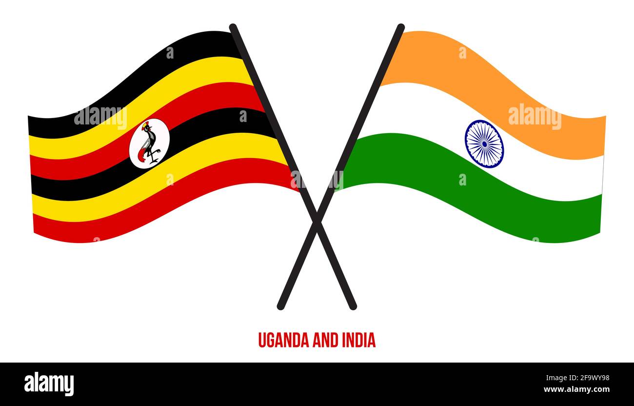 Uganda and India Flags Crossed And Waving Flat Style. Official ...