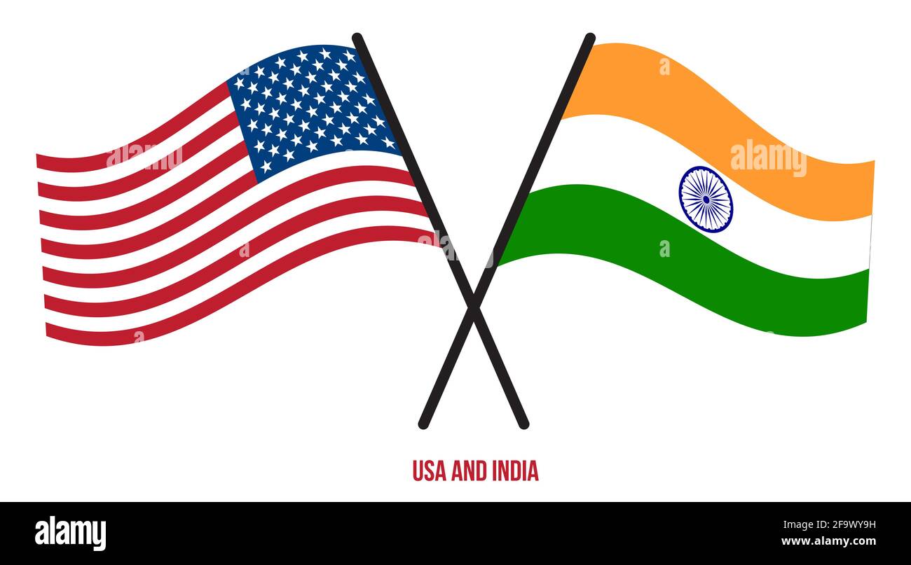 USA and India Flags Crossed And Waving Flat Style. Official Proportion ...