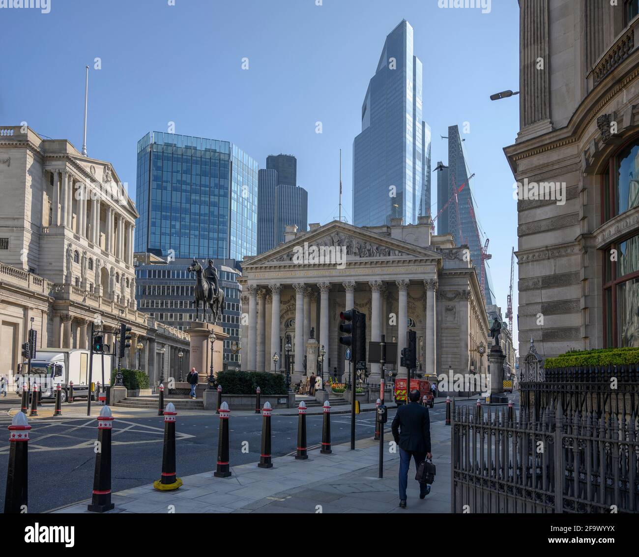 City of London, 20 April 2021. The Bank of England and Royal Exchange ...