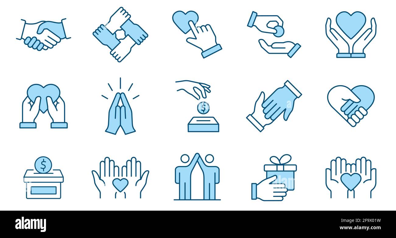 Charity icon set. Collection of agreement, cooperation, hope. Vector ...